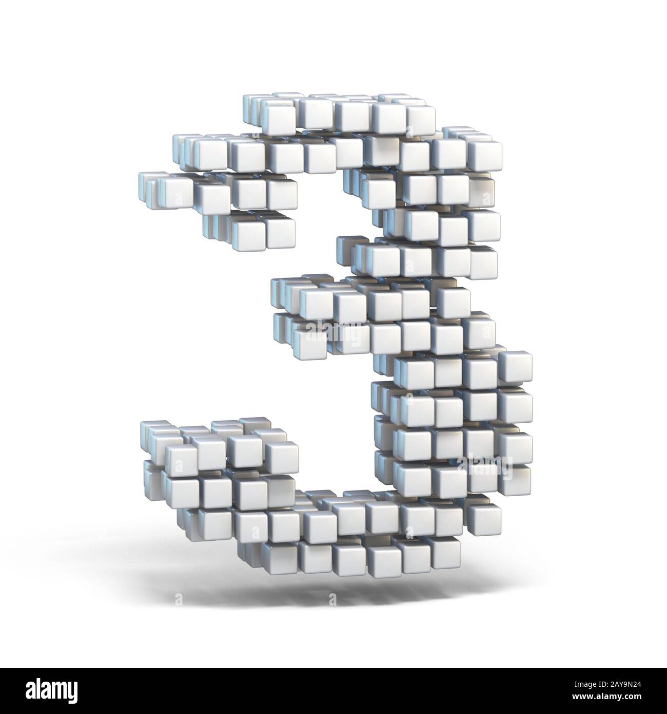 White voxel cubes font Number 3 THREE 3D Stock Photo - Alamy