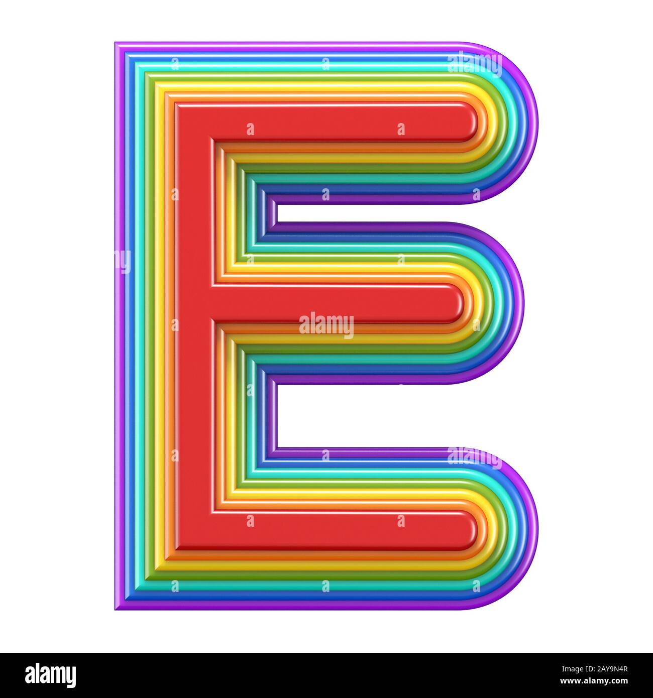 Concentric rainbow font letter E 3D Stock Photo - Alamy