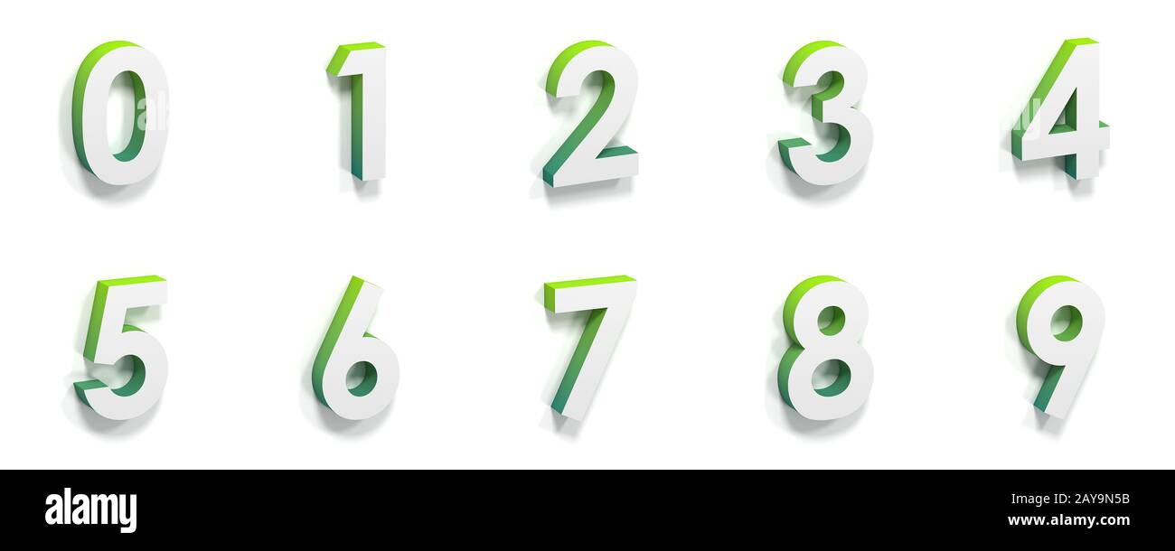 Green gradient and soft shadow numbers 0-9 3D Stock Photo - Alamy