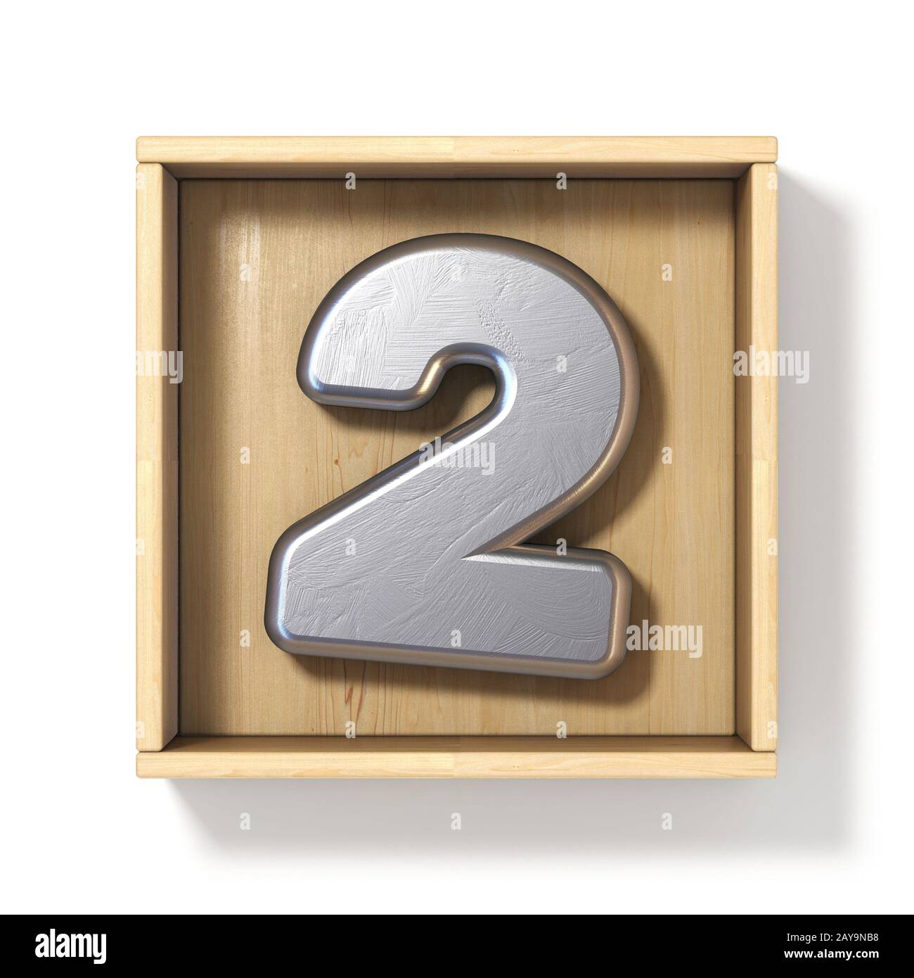 Silver metal number 2 TWO in wooden box 3D Stock Photo - Alamy