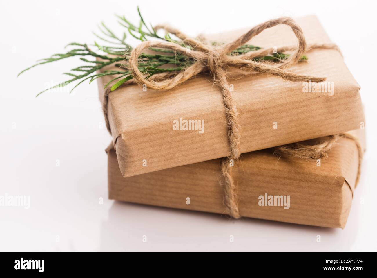 Craft gift boxes on white background Stock Photo - Alamy