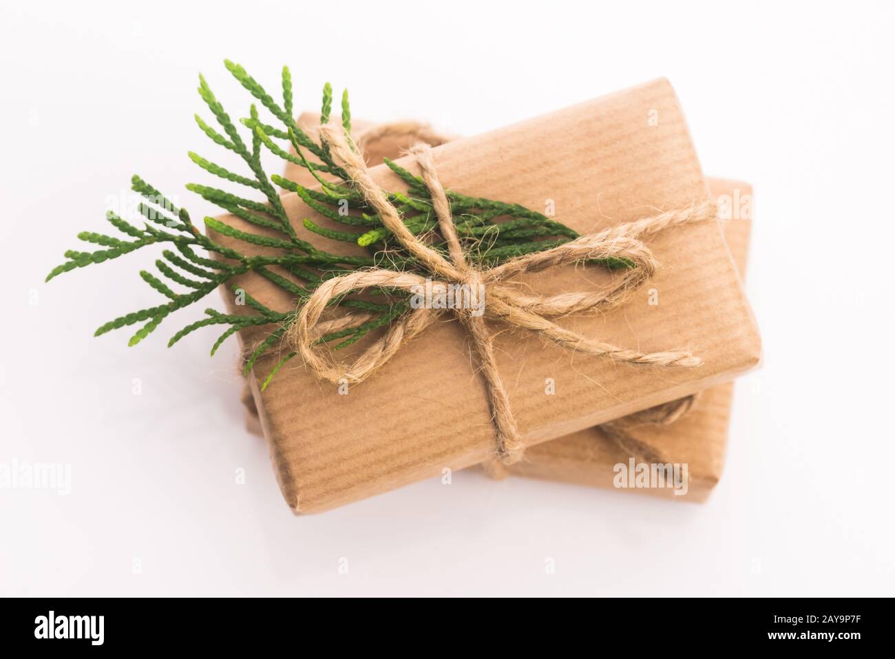 Craft gift boxes on white background Stock Photo - Alamy