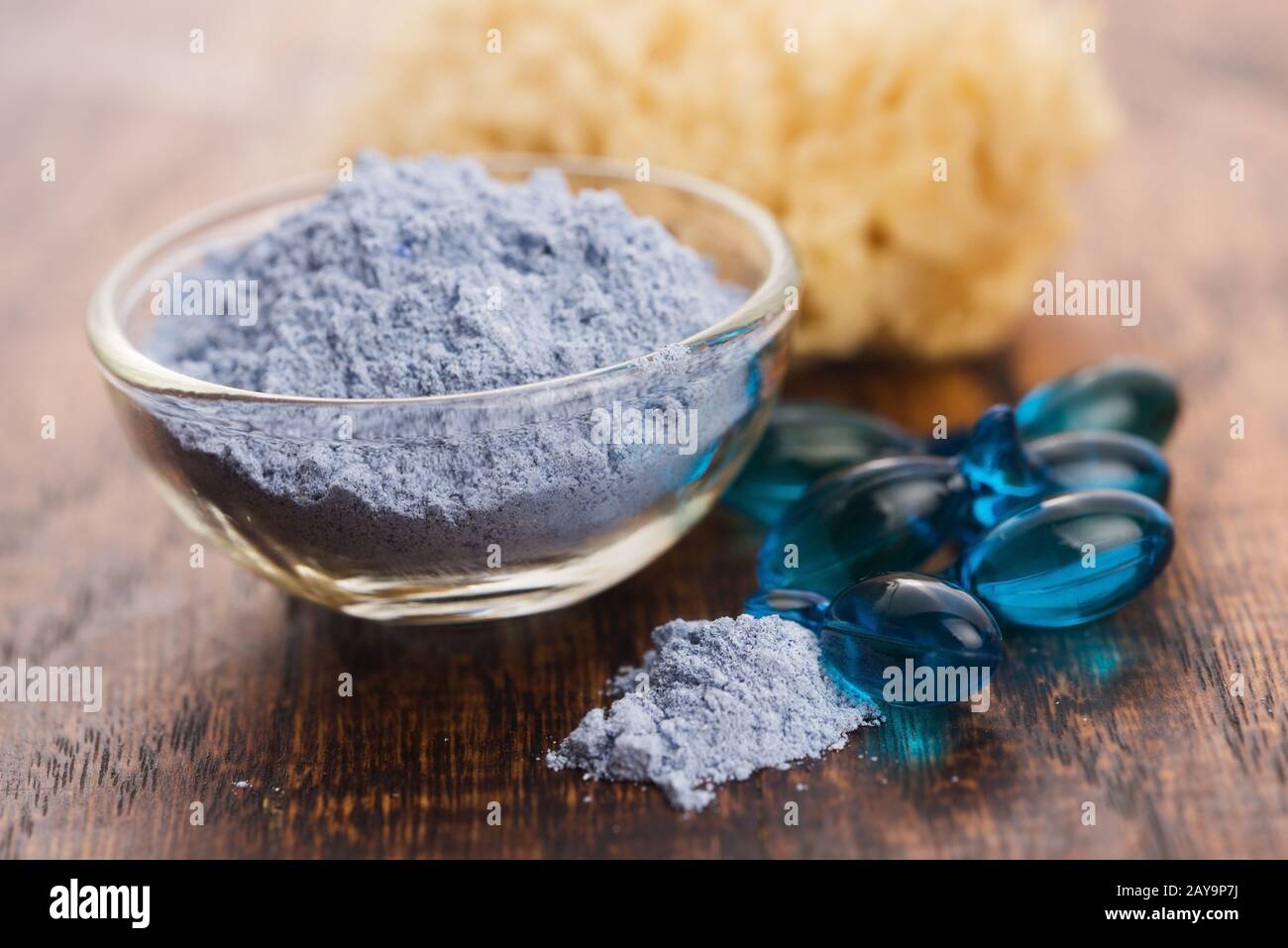 Blue clay mask with serum capsules Stock Photo - Alamy
