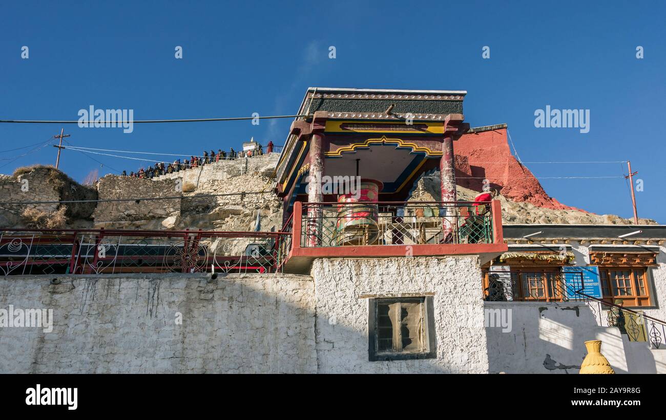 Spituk Gompa on Spituk Gustor festival day, with large prayer wheel ...