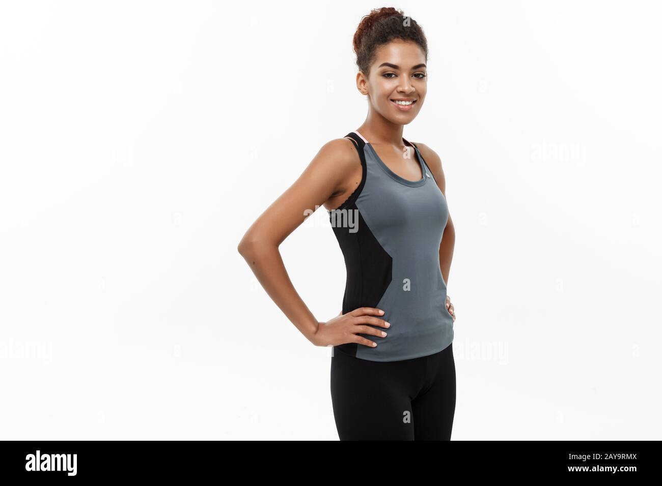 Healthy and Fitness concept - Beautiful American African lady in ...