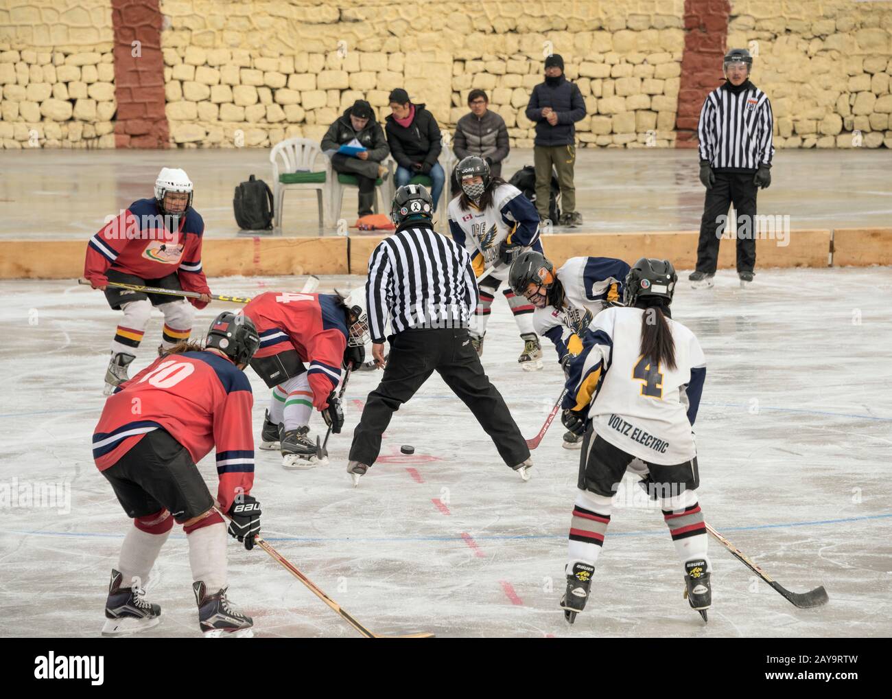 Referee dropping puck, Ladakh women's hockey team, 5th Hai Hockey ...