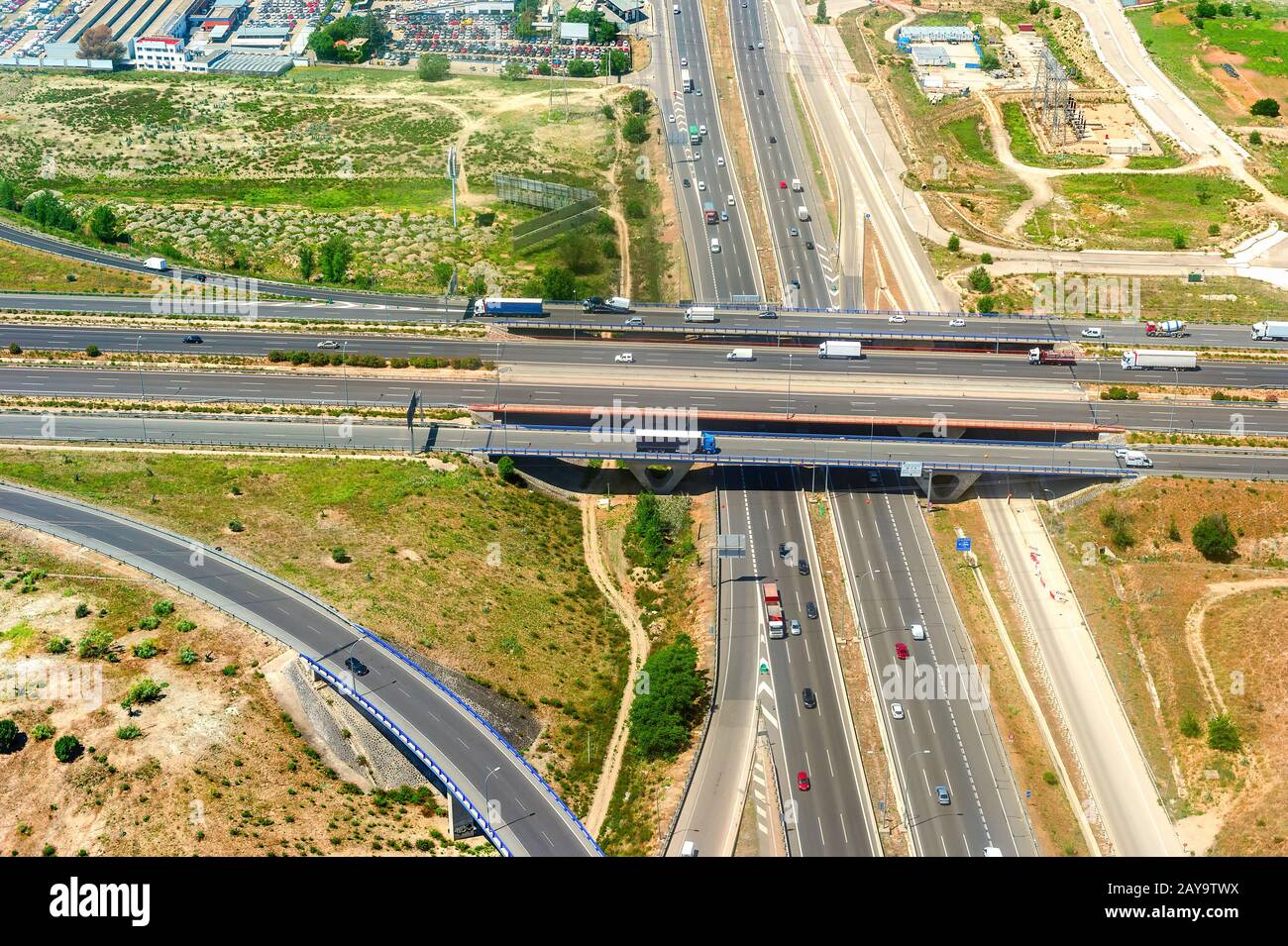 Traffic on highway junction infrastructure Stock Photo - Alamy