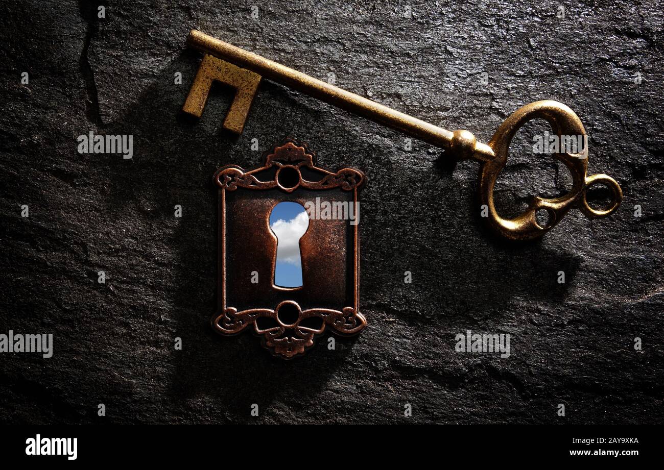 Bright sky key hole Stock Photo - Alamy