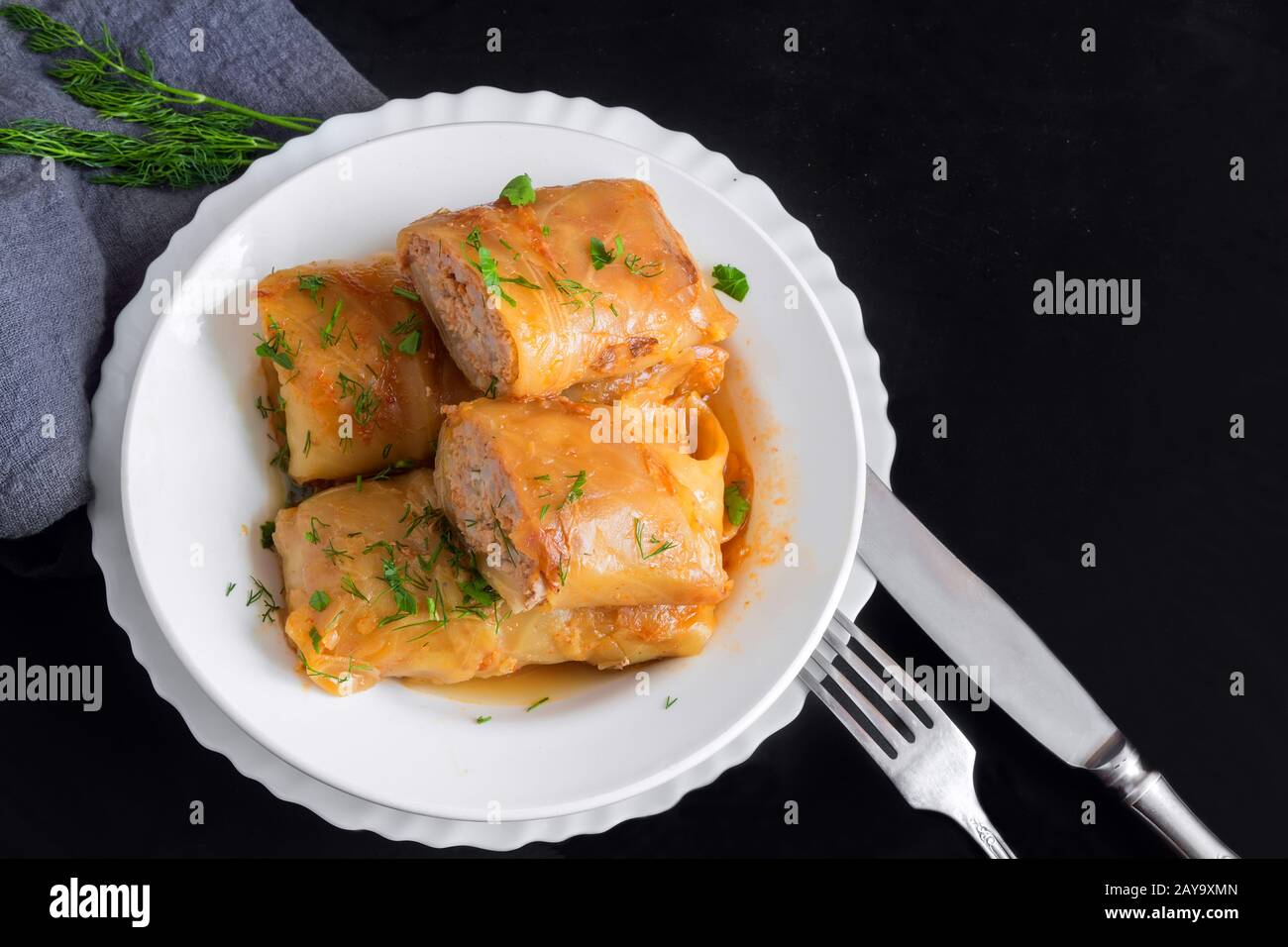 Stuffed cabbage with meat and rice-traditional Russian food Stock Photo ...