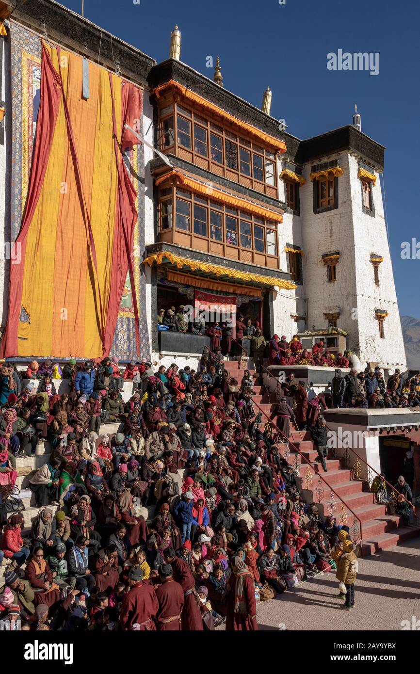 Crowds in the courtyard during the Gustor festival, vertical, Spituk ...
