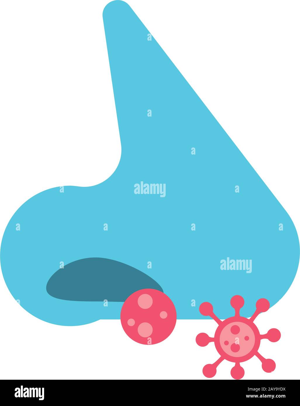 nose with bacteria germs over white background, flat style icon, vector ...
