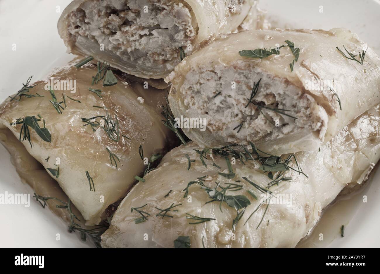 Stuffed cabbage with meat and rice-traditional Russian food Stock Photo ...