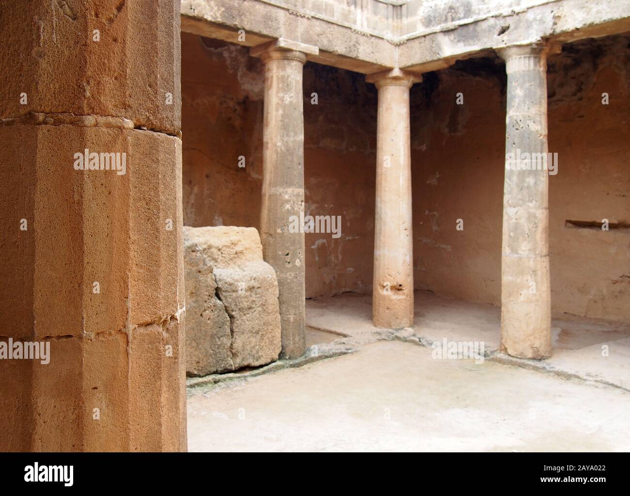 columns in an underground tomb at the of the kings in paphos cyprus ...