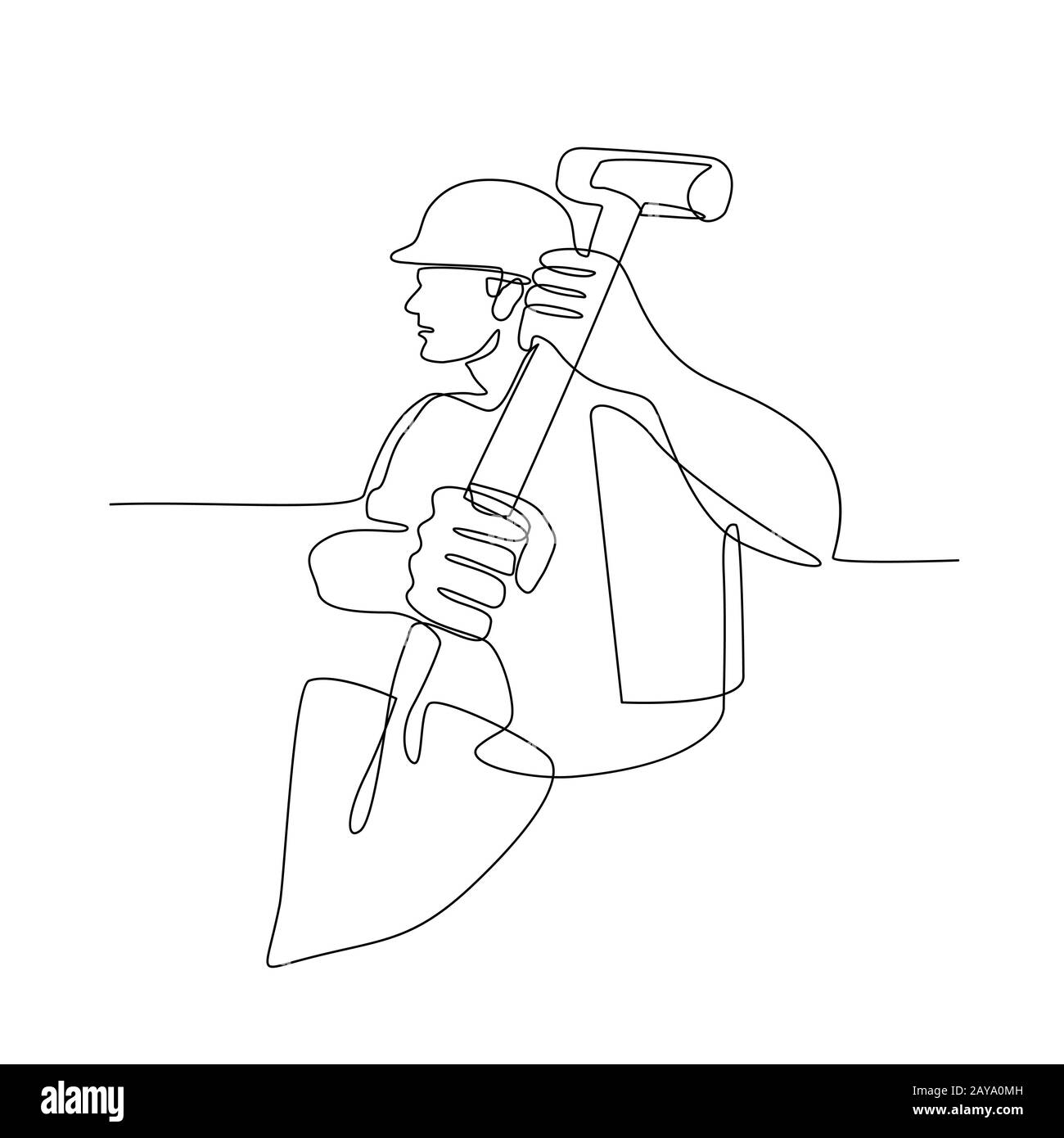 Construction Worker Spade Continuous Line Stock Photo - Alamy