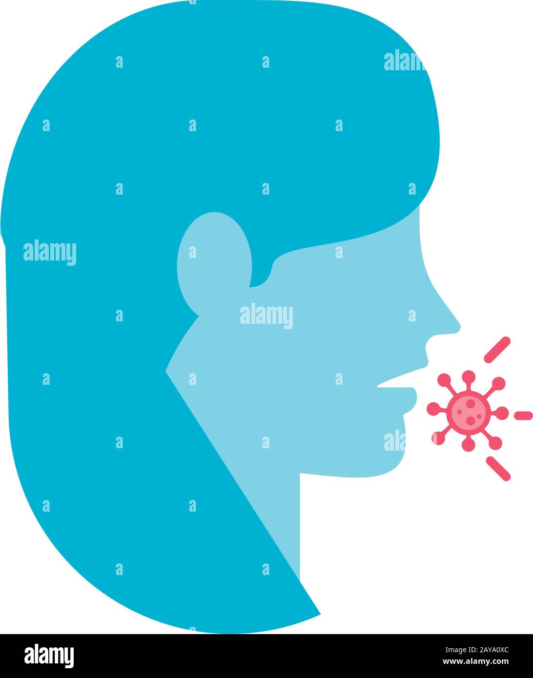 woman coughing and bacteria virus over white background, flat style and ...
