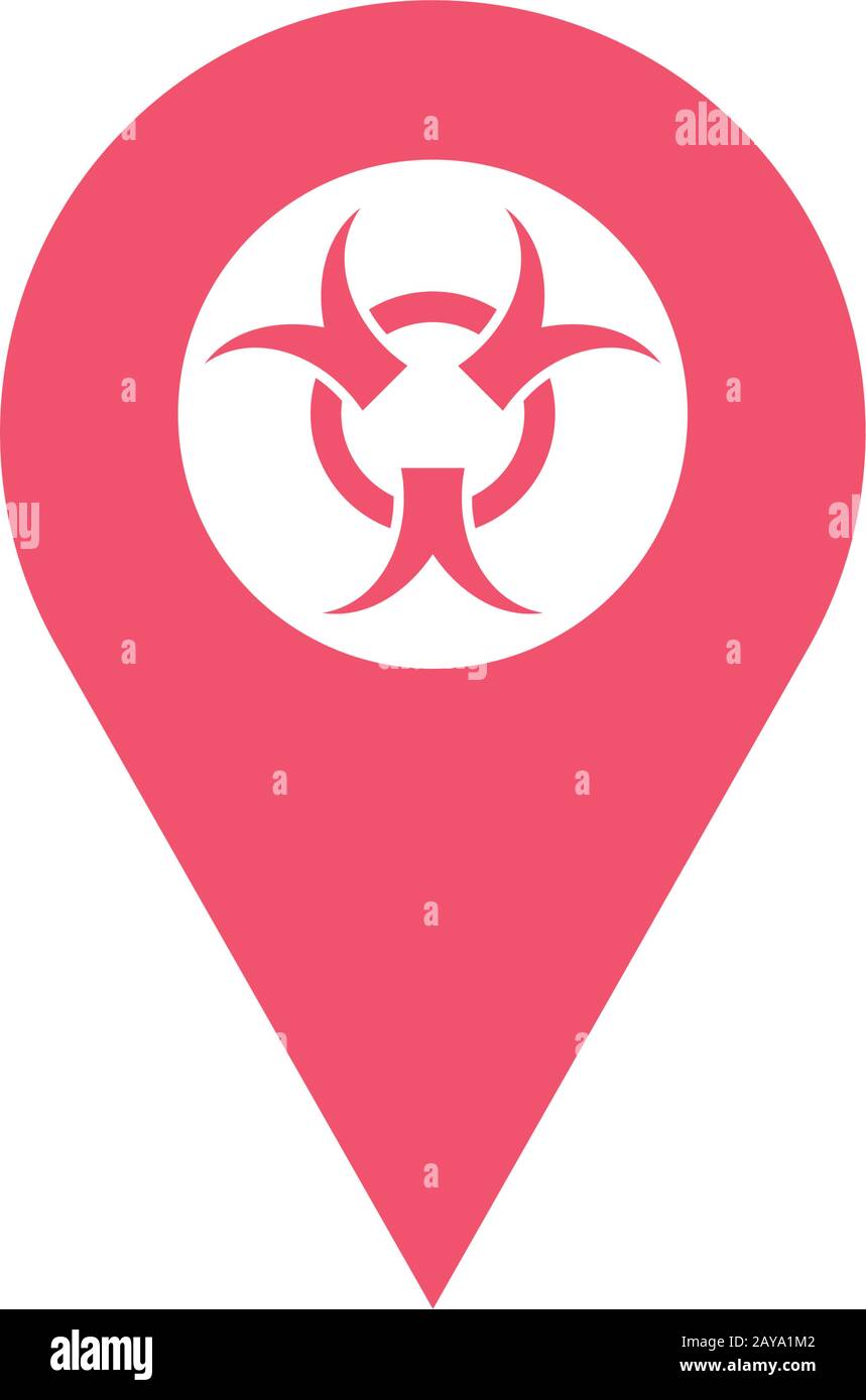 location pin with biohazard sign icon over white background, flat style ...