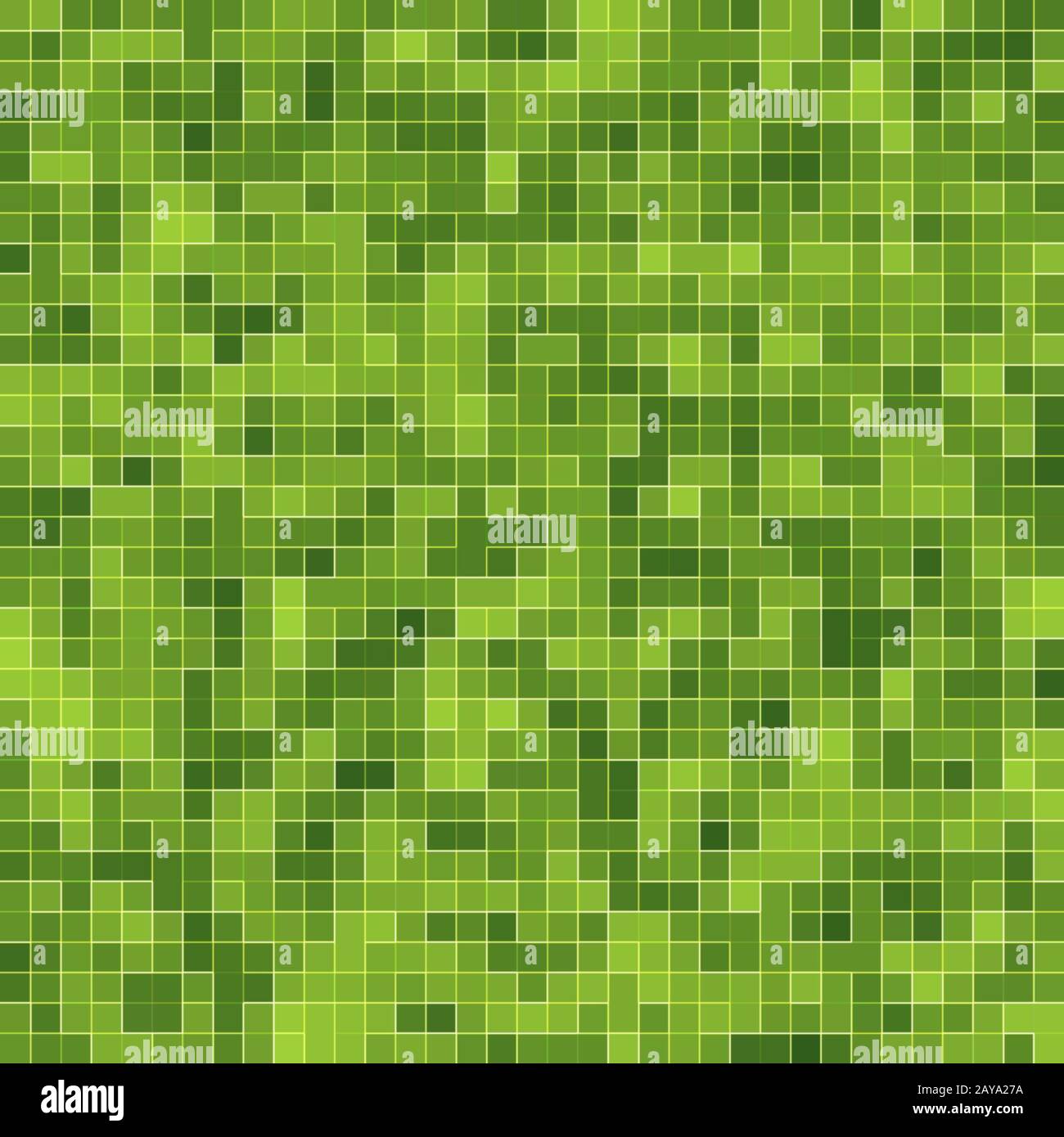 Abstract bright green square pixel tile mosaic wall background and ...