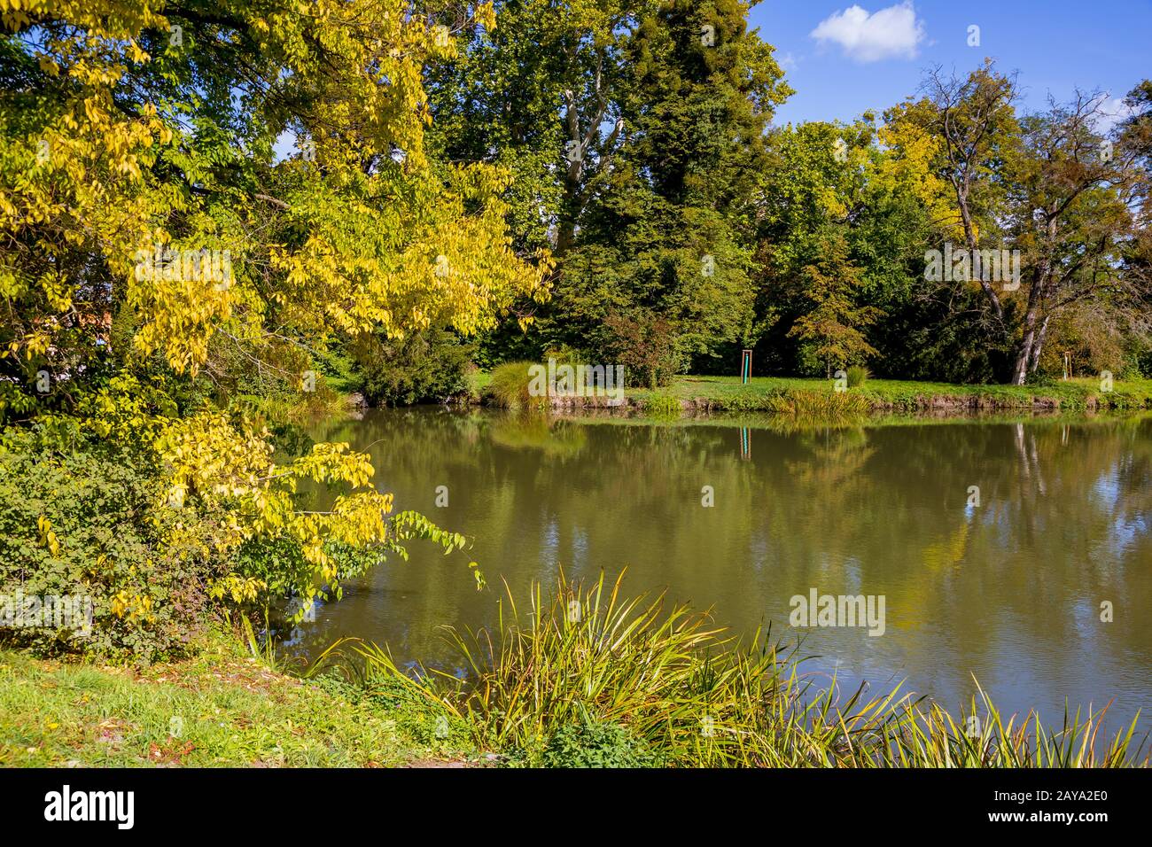Lake and trees in Lednice castle park Stock Photo - Alamy