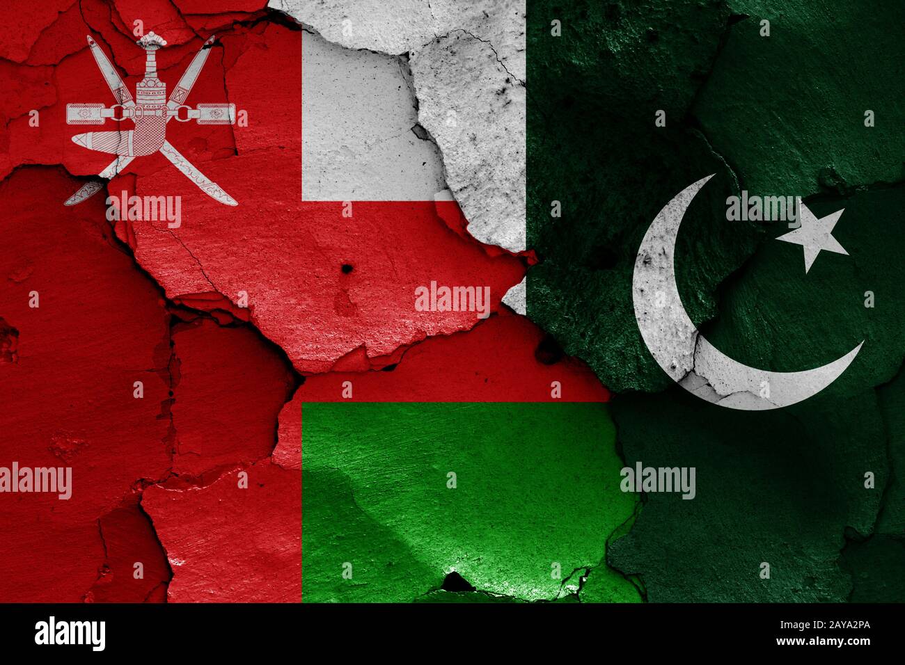 flags of Oman and Pakistan painted on cracked wall Stock Photo - Alamy