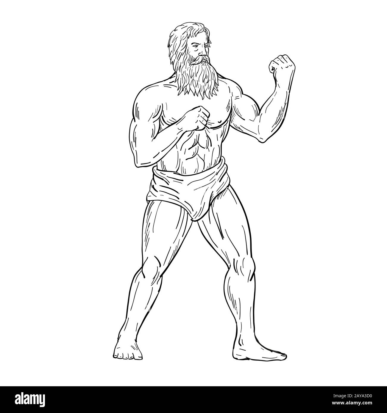 Bearded Boxer Fighting Stance Drawing Black and White Stock Photo - Alamy