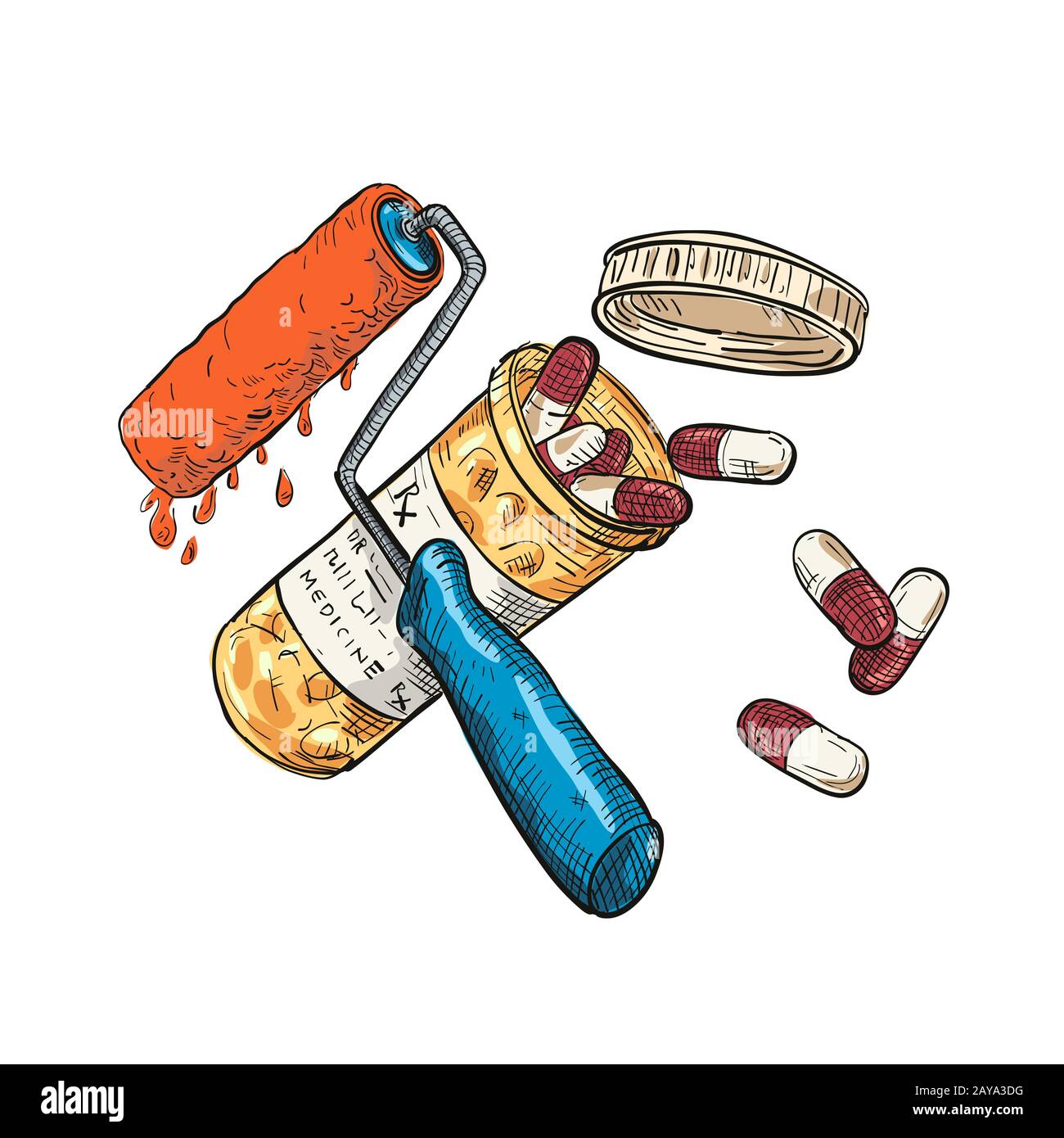 Paint Roller Medicine Capsule Bottle Drawing Color Stock Photo - Alamy