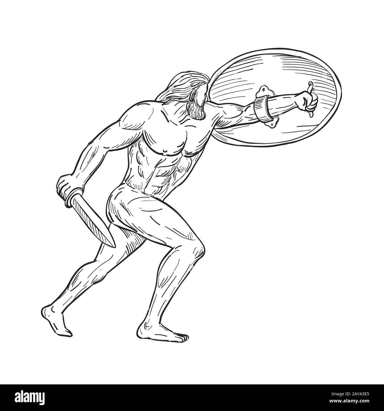 Heracles With Shield and Sword Drawing Black and White Stock Photo - Alamy