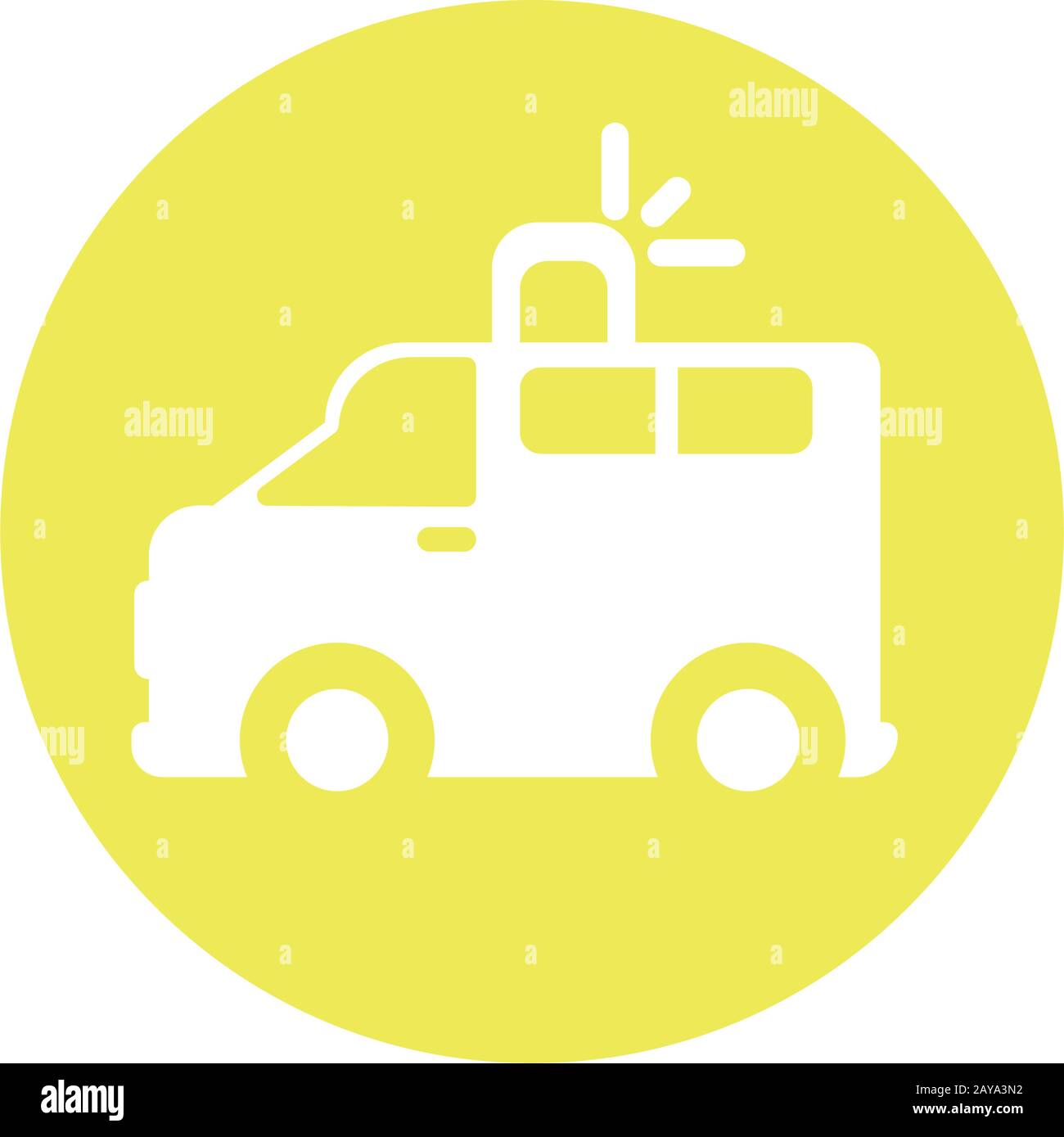 ambulance car over yellow circle and white background, block style icon ...