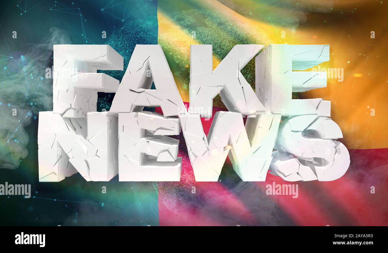 3D illustration of fake news concept with background flag of Benin ...