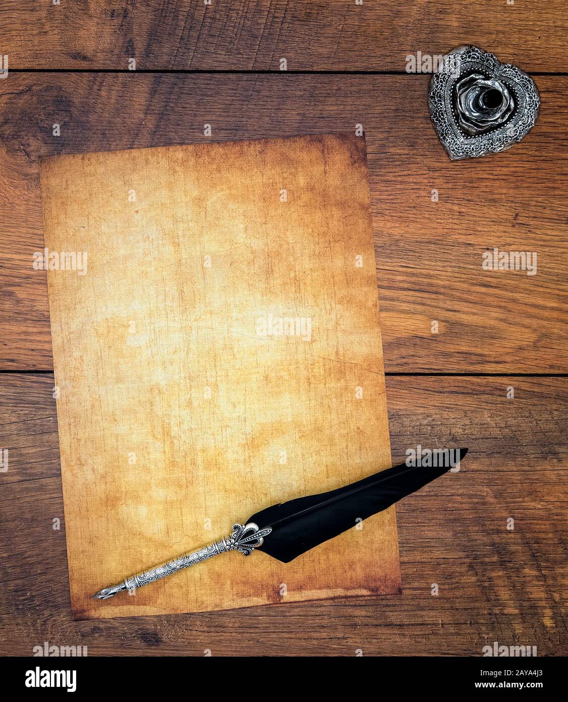 Antique blank preachment with ornate quill and quill stand Stock Photo ...