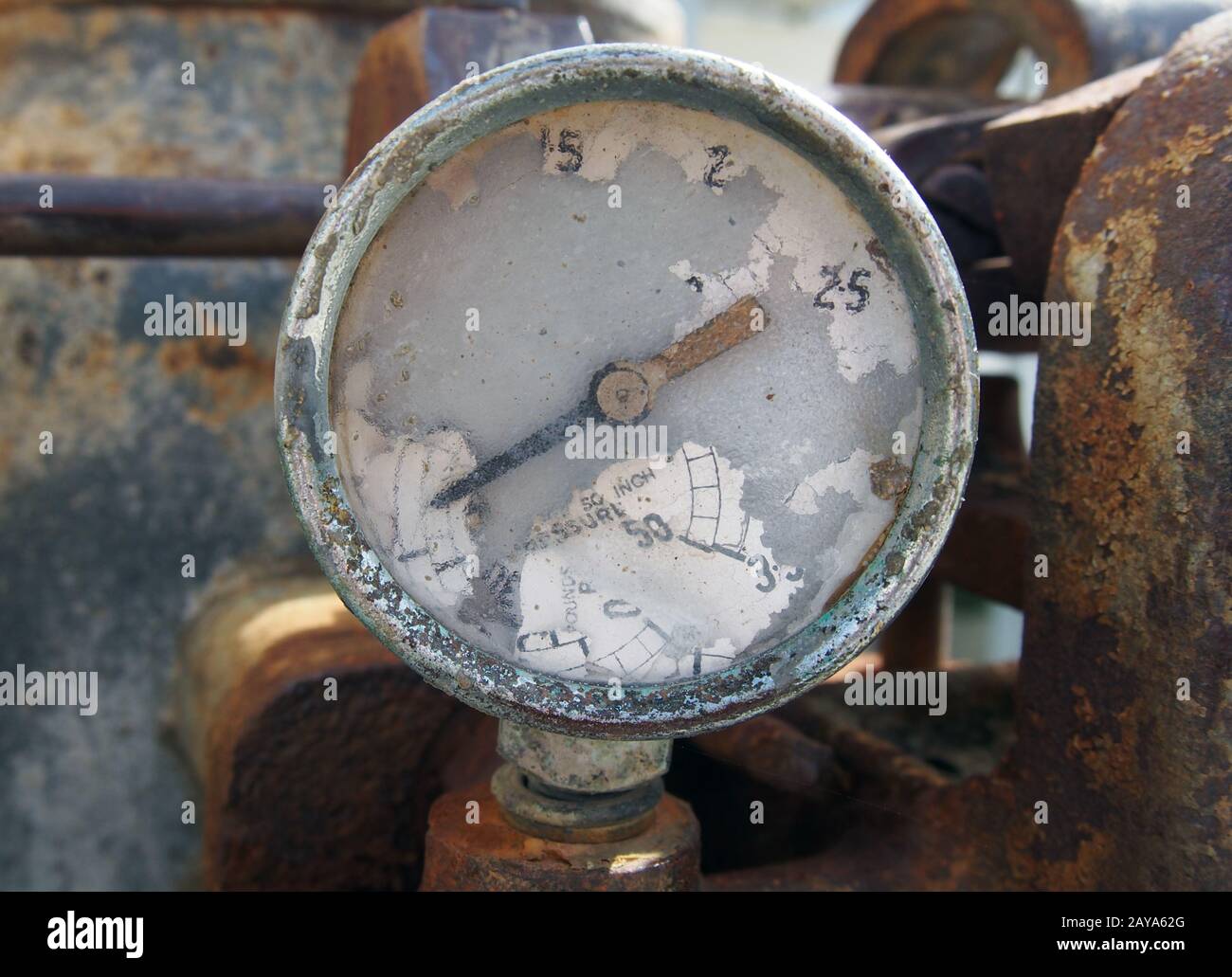 old broken meter on an old rusty abandoned industrial engine Stock ...