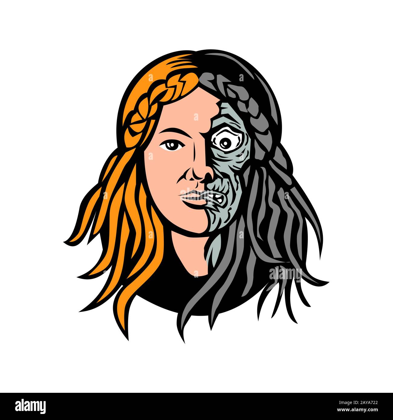 Hel Norse Goddess of Death Head Retro Stock Photo - Alamy