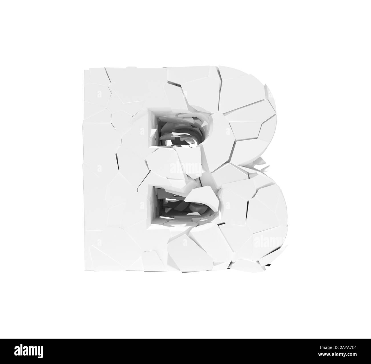 Isolated cracked alphabet letter B on a white background. 3D ...