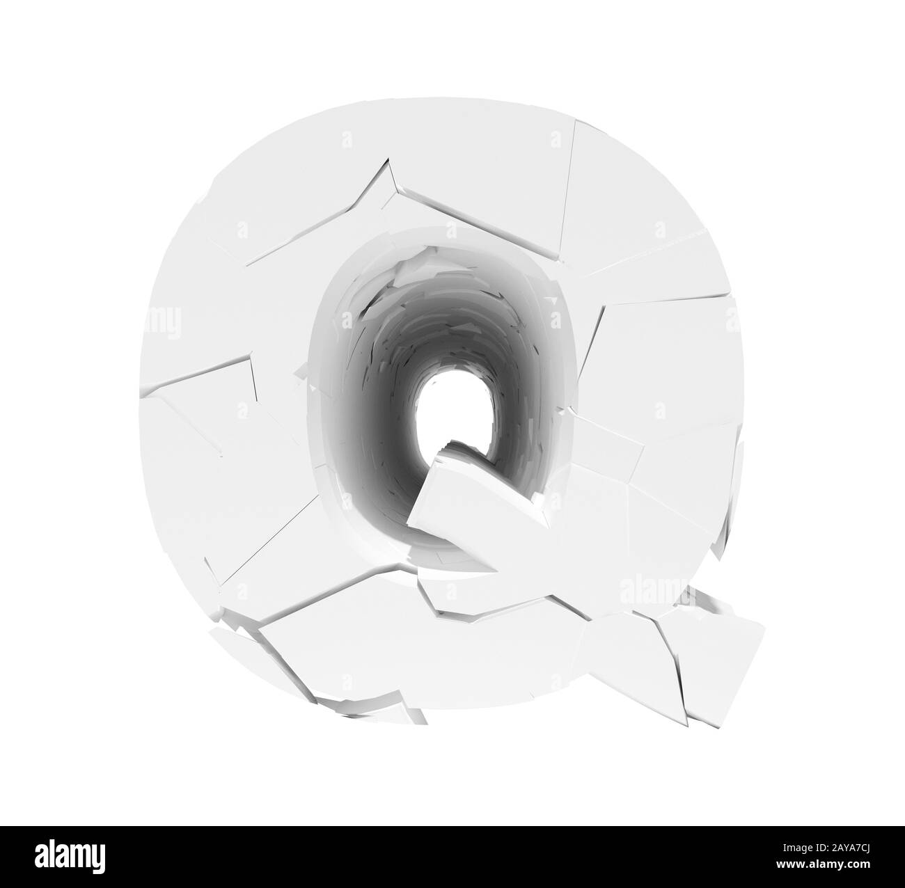 Isolated cracked alphabet letter Q on a white background. 3D ...