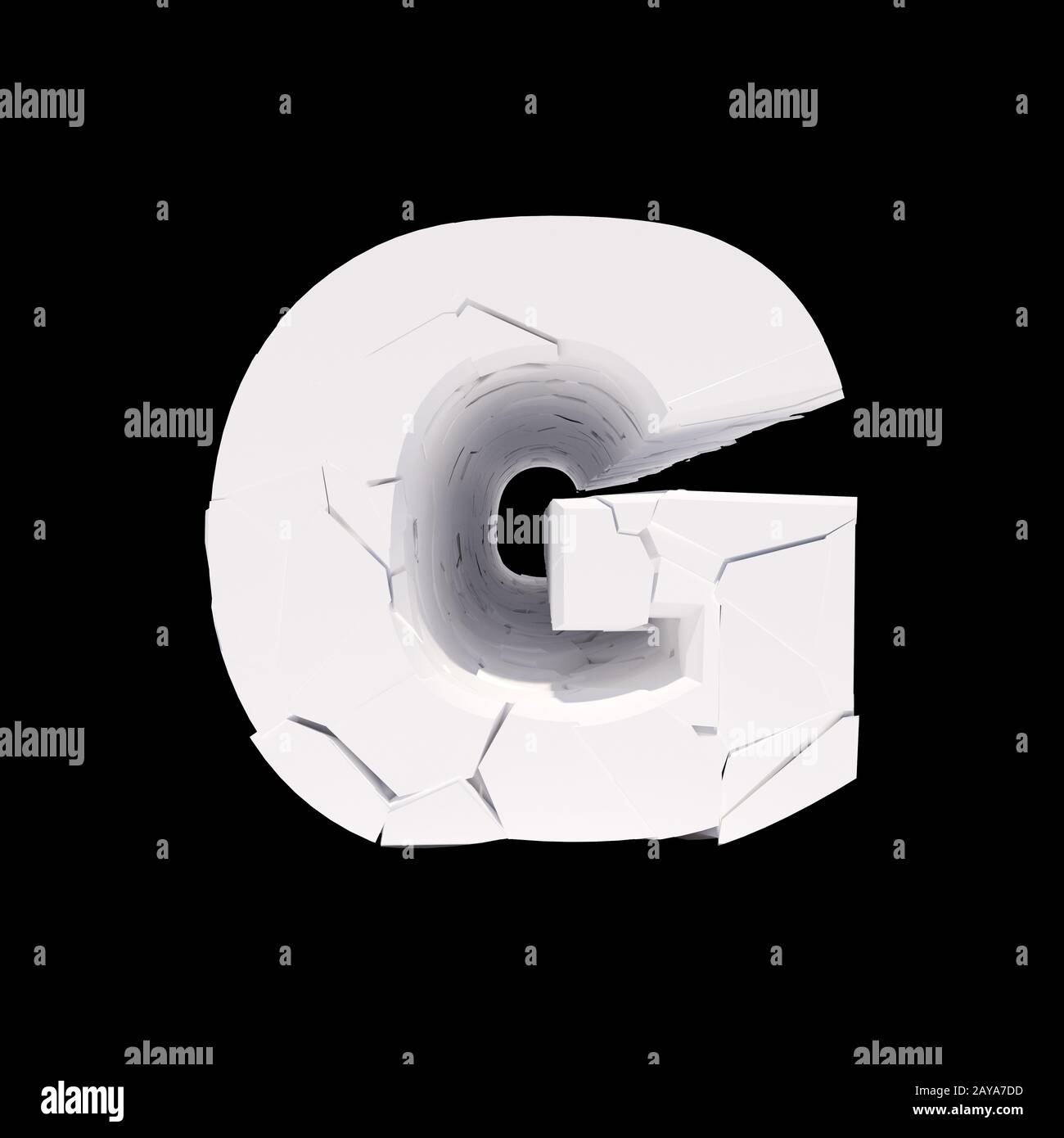 Isolated cracked alphabet letter G on a black background. 3D ...