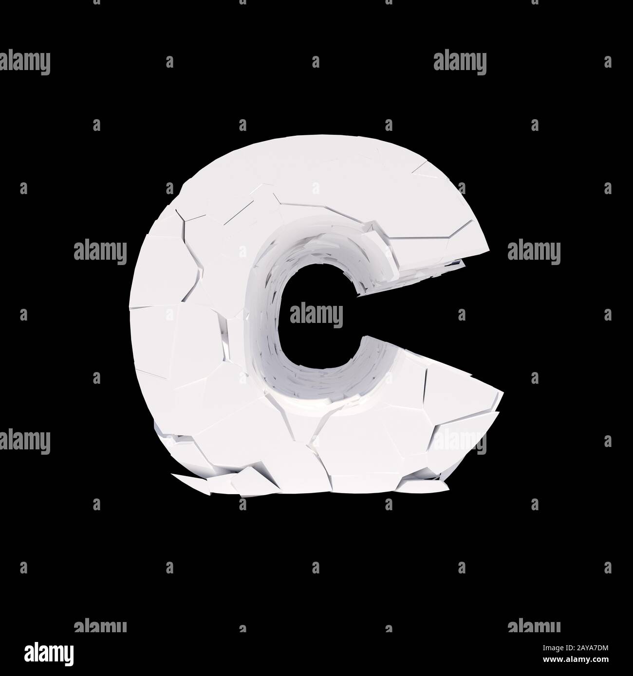 Isolated cracked alphabet letter C on a black background. 3D ...