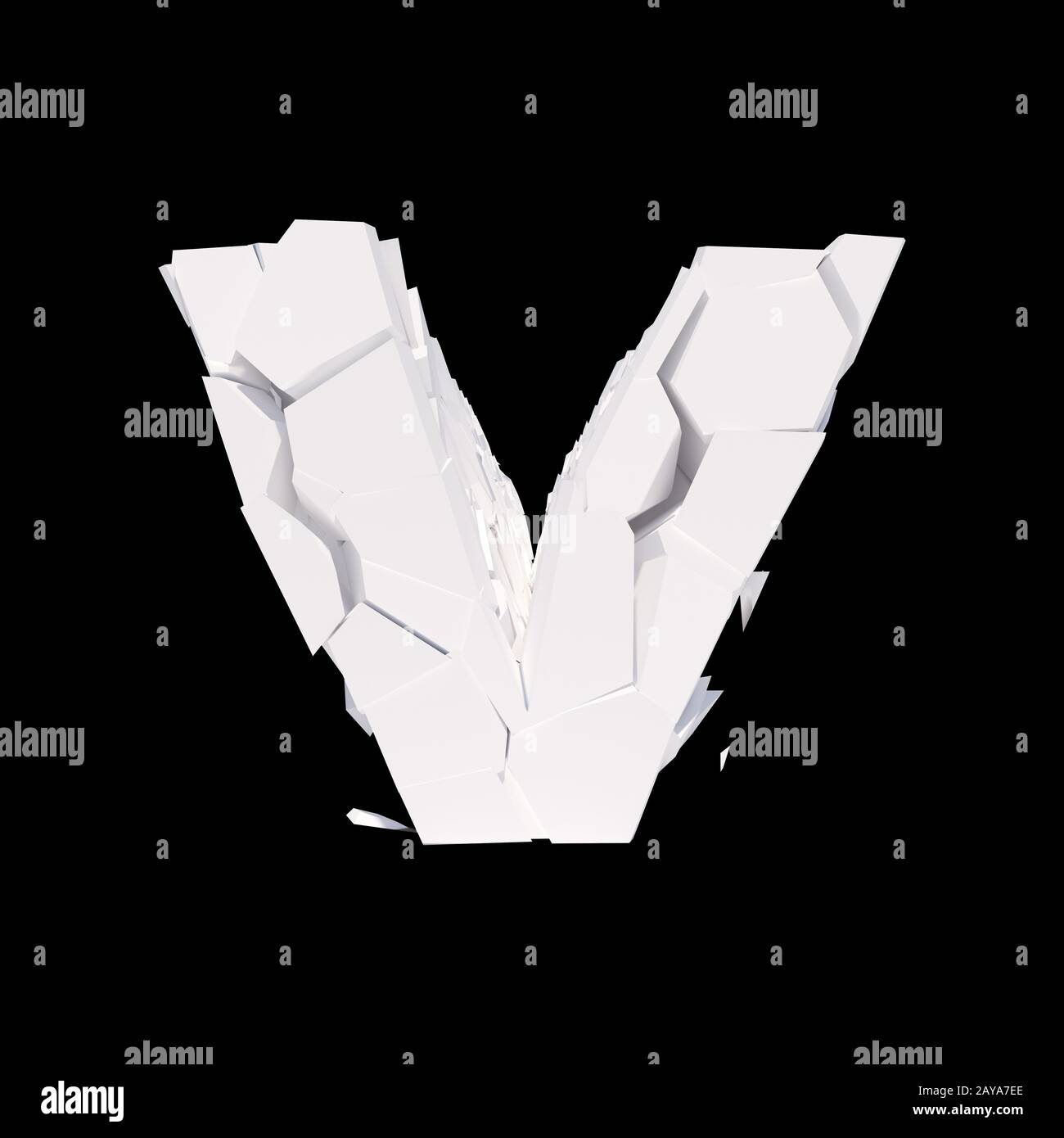 Isolated cracked alphabet letter V on a black background. 3D ...