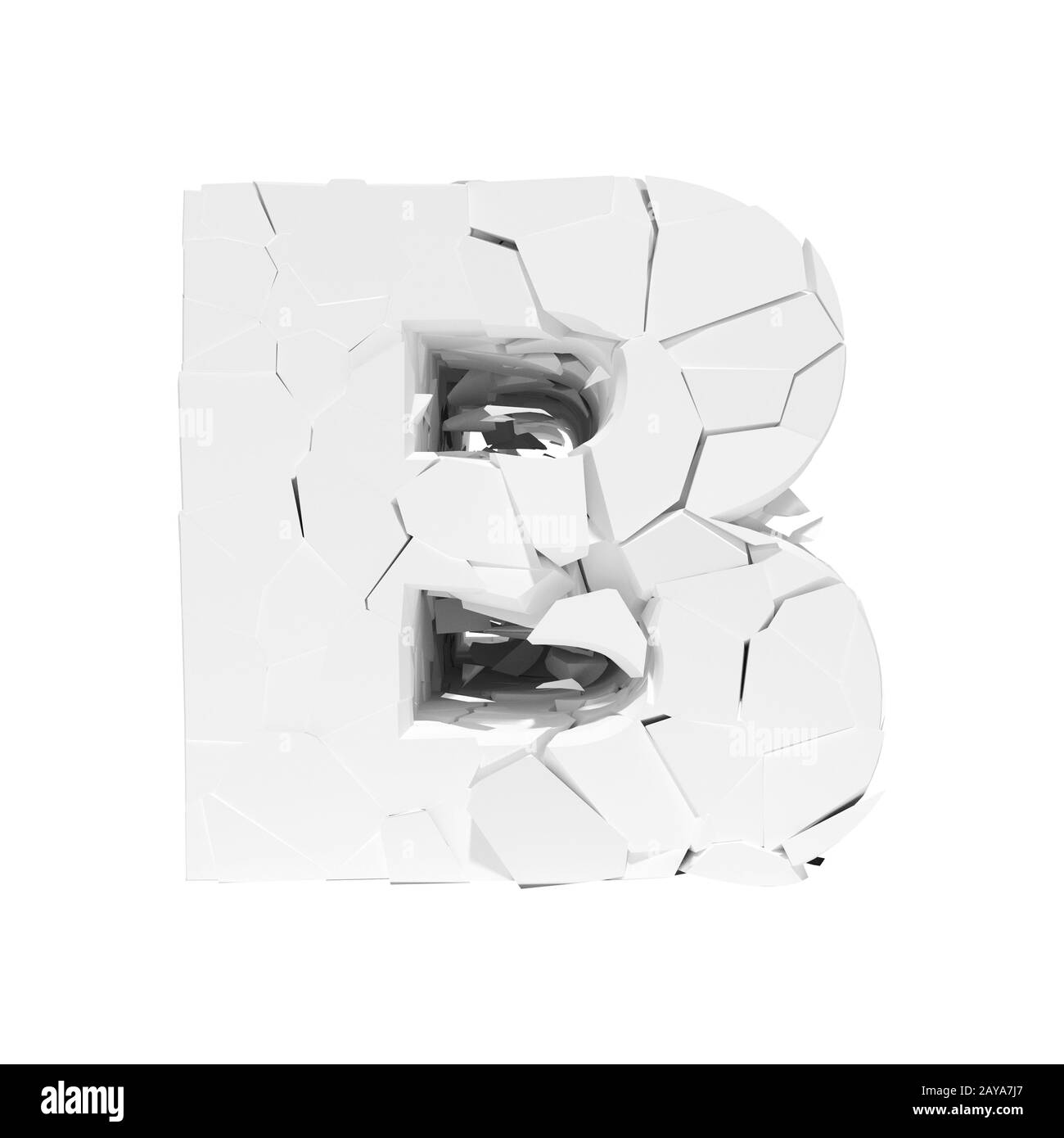 Isolated cracked alphabet letter B on a white background. 3D ...