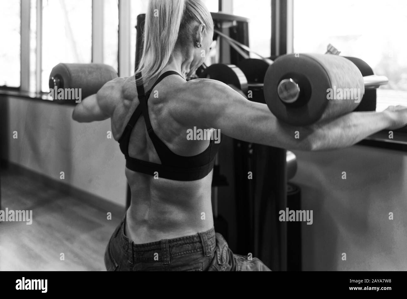 Mature woman doing abdominal Black and White Stock Photos & Images - Alamy