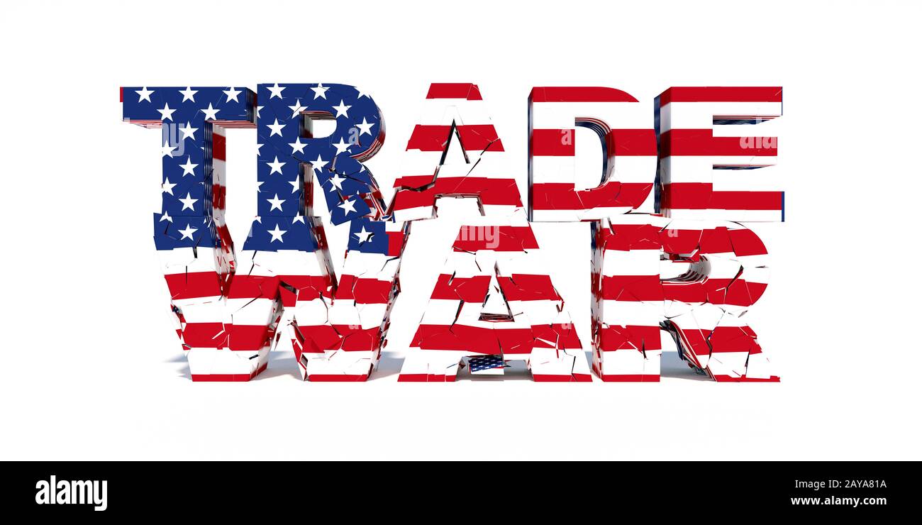 Trade war concept. USA Flag On Cracked Concrete text. 3D illustration ...