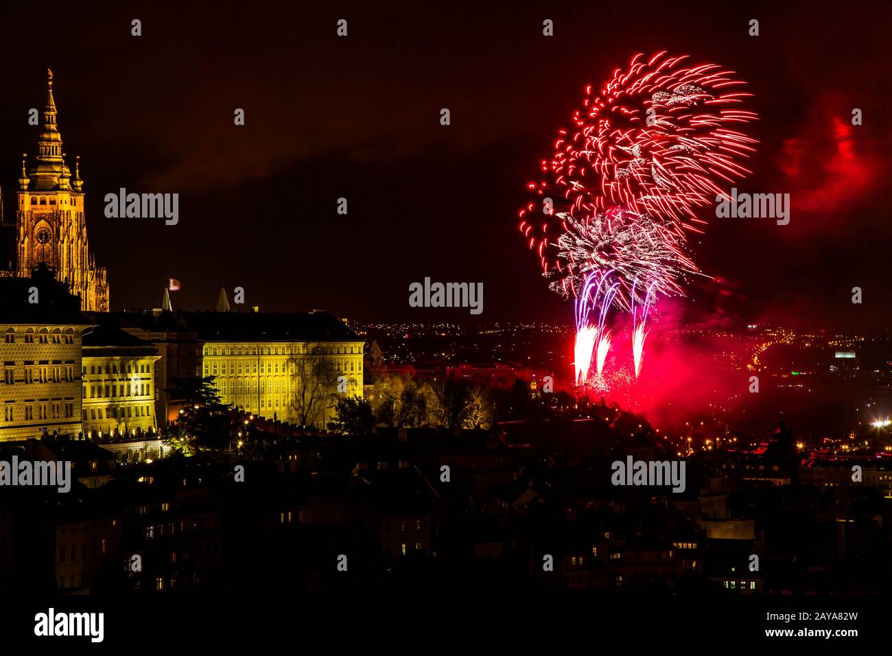 New Year's fireworks in Prague Stock Photo - Alamy