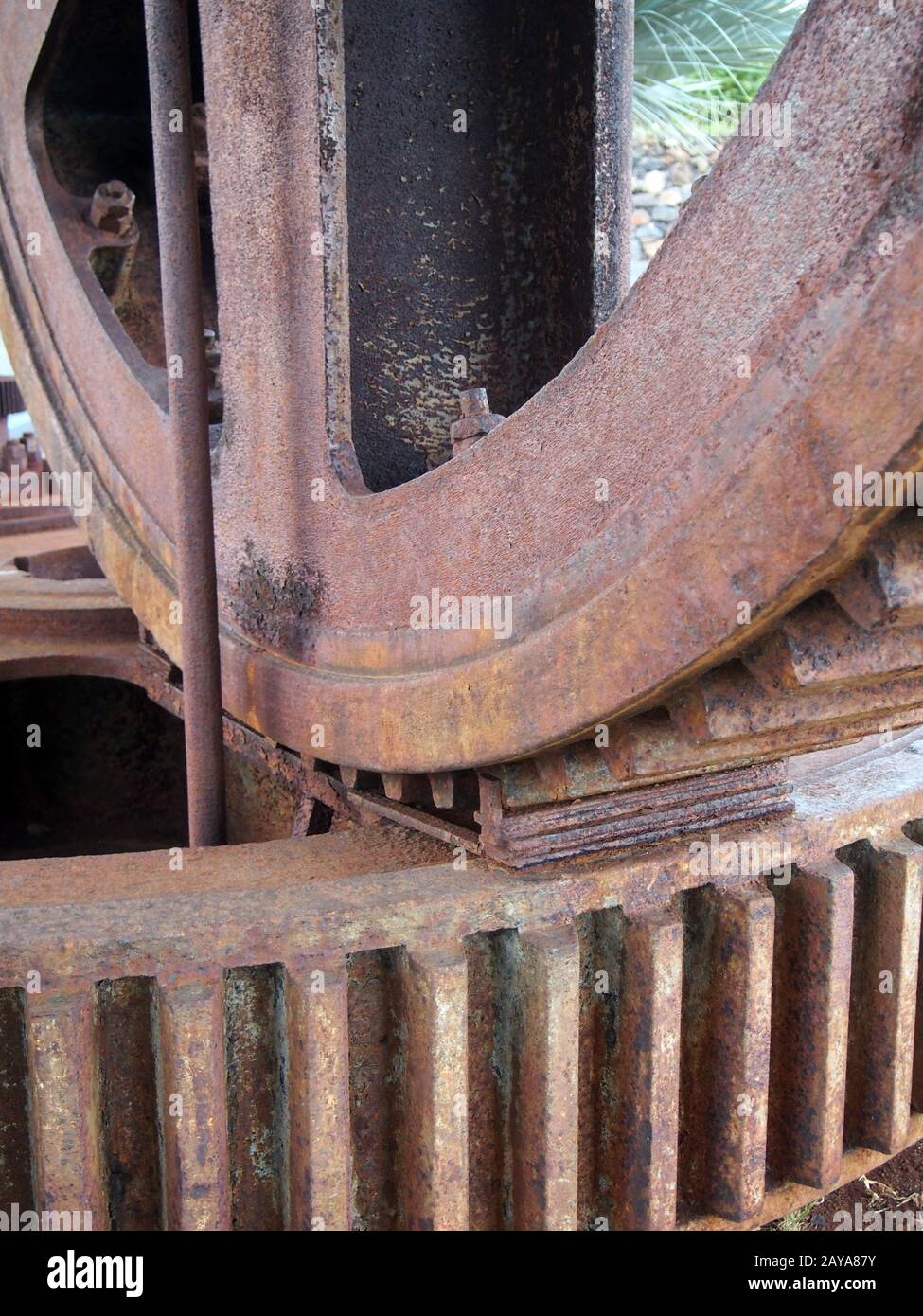 close up details of large old rusty steel industrial cog wheels Stock ...