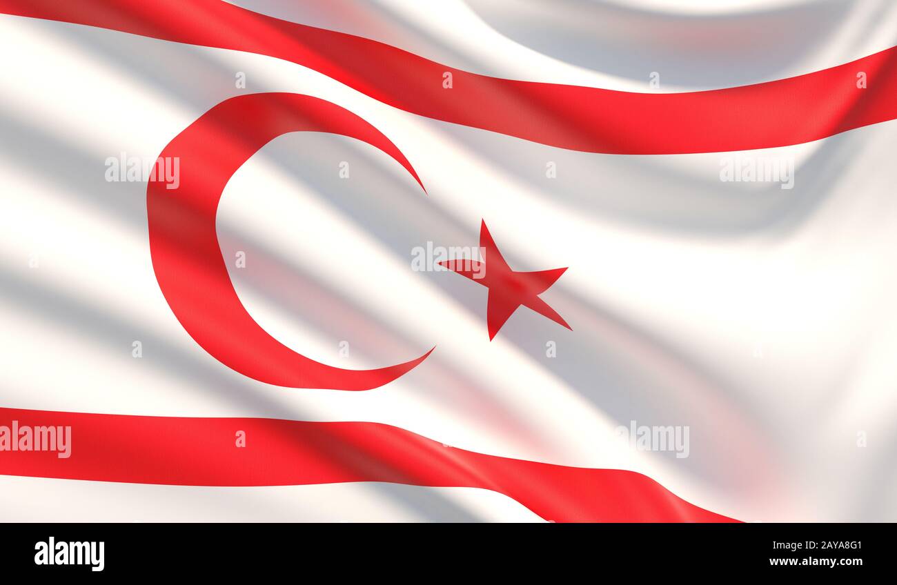 Flag of the Turkish Republic of Northern Cyprus. Waved highly detailed ...
