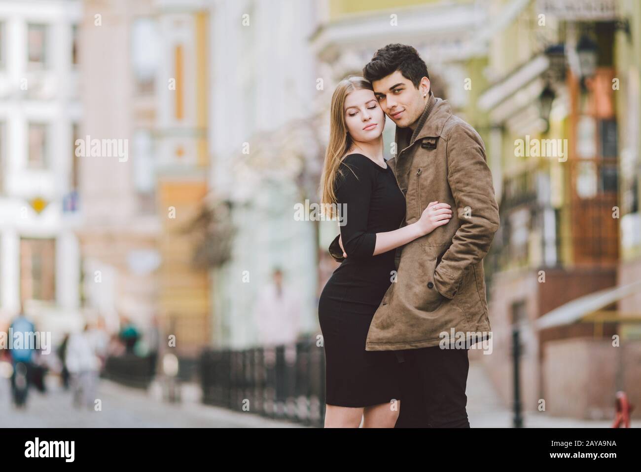 Urban modern young love couple walking romantic talking talking ...