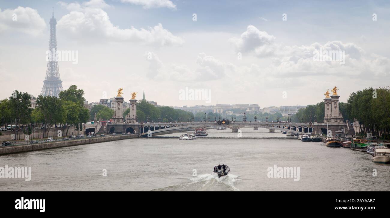 View of bridge Alexander III and Eiffel tower Stock Photo - Alamy