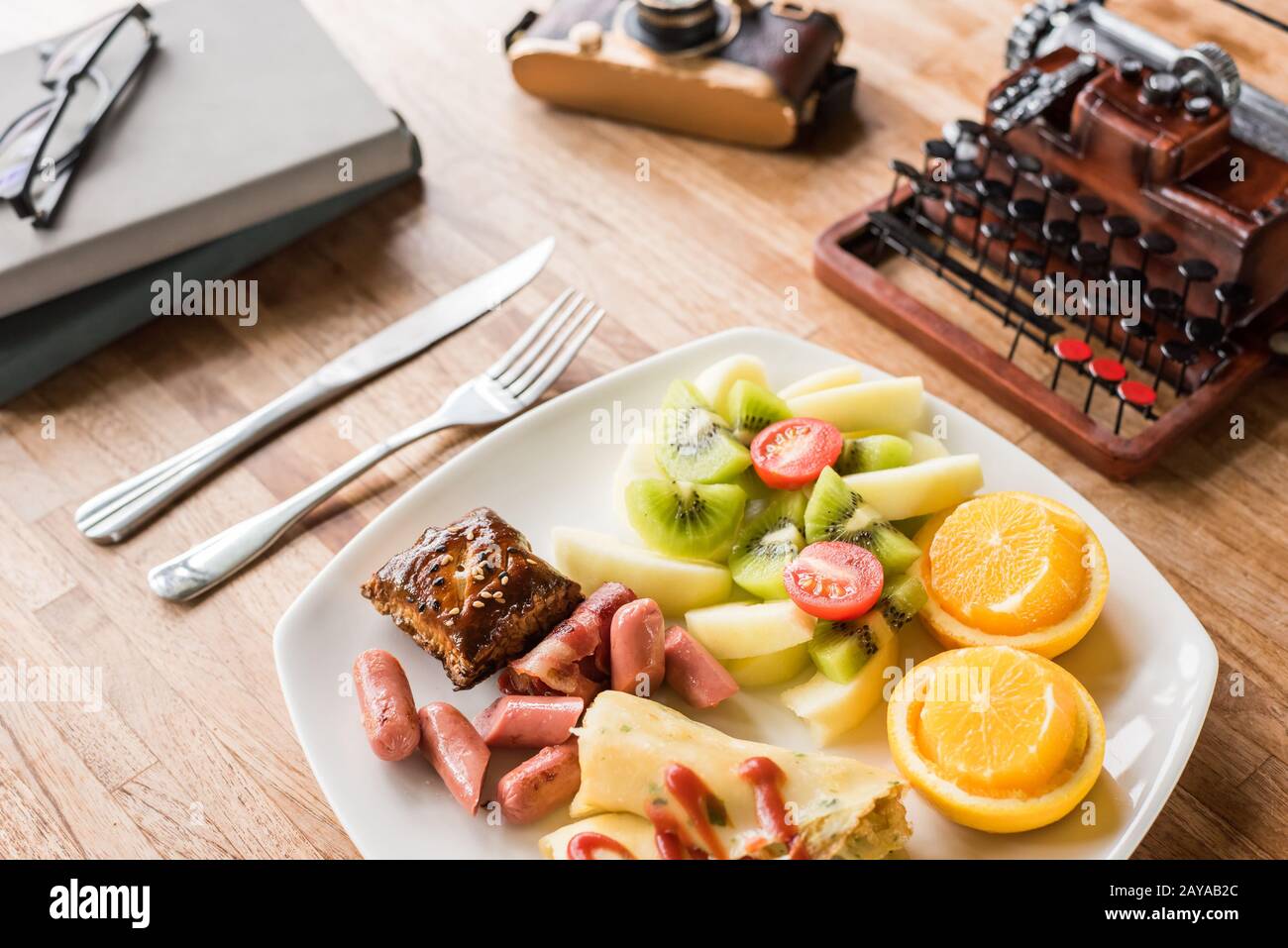 morning working with breakfast Stock Photo - Alamy