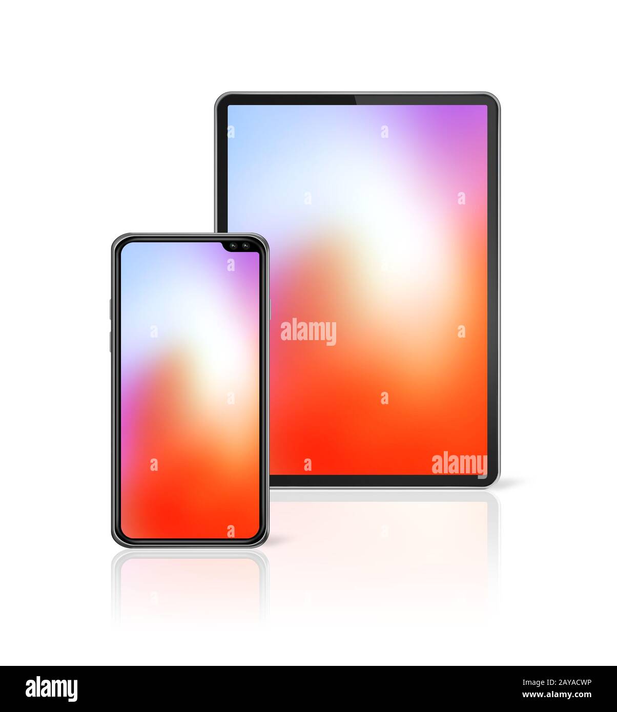 Tablet and mobile phone set mockup isolated on white. 3D render Stock ...