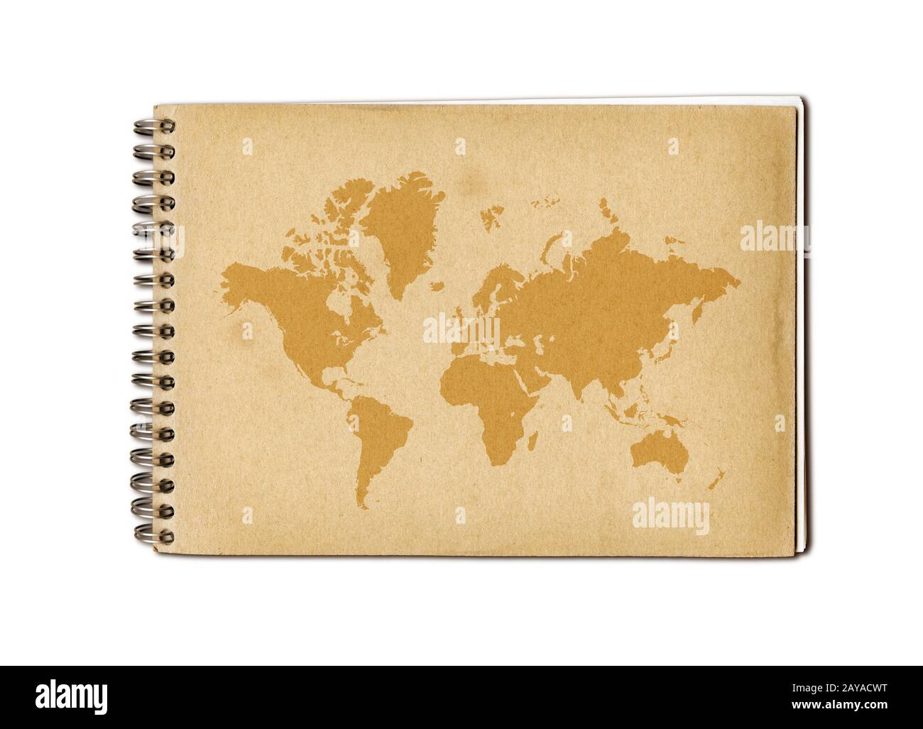 Vintage world map on an old notebook Stock Photo - Alamy