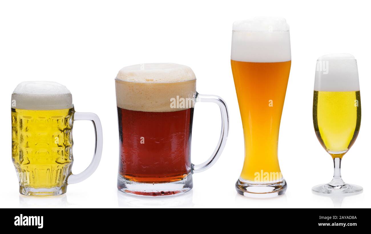 Different beers isolated against a white background Stock Photo - Alamy