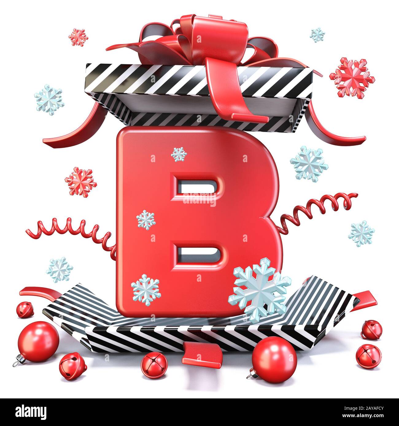 Red Letter B inside open gift box 3D Stock Photo - Alamy