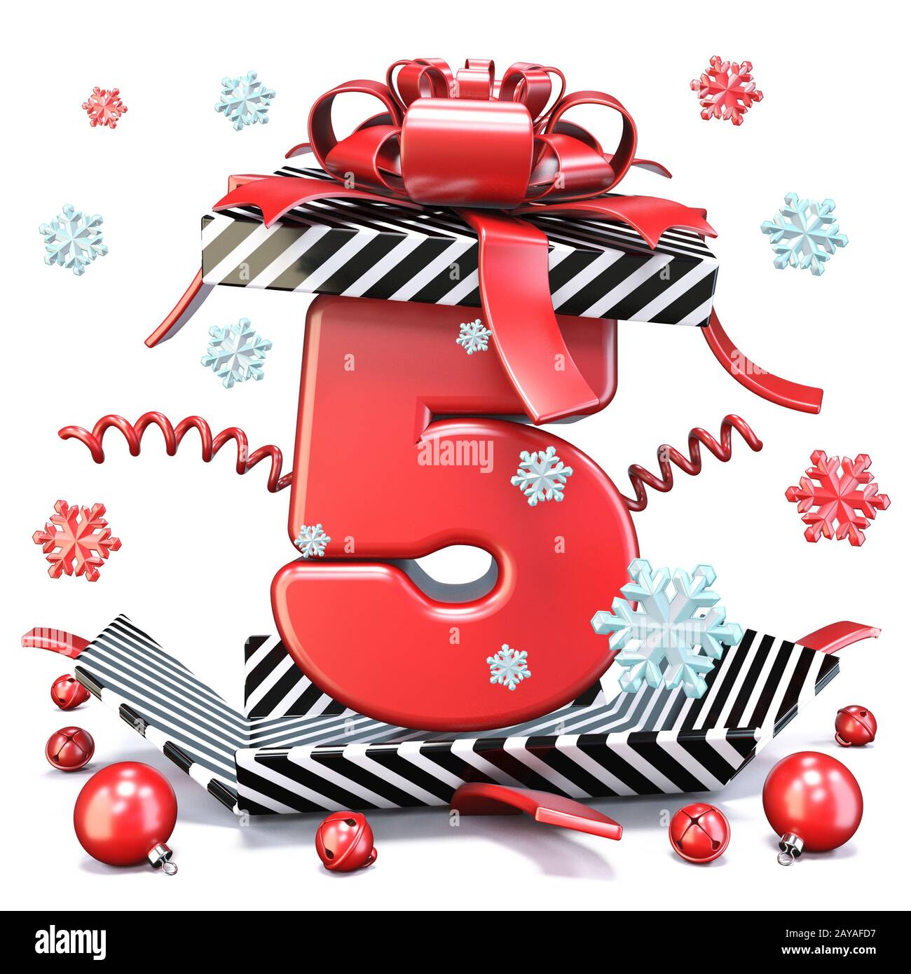 Red number FIVE 5 inside open gift box 3D Stock Photo - Alamy